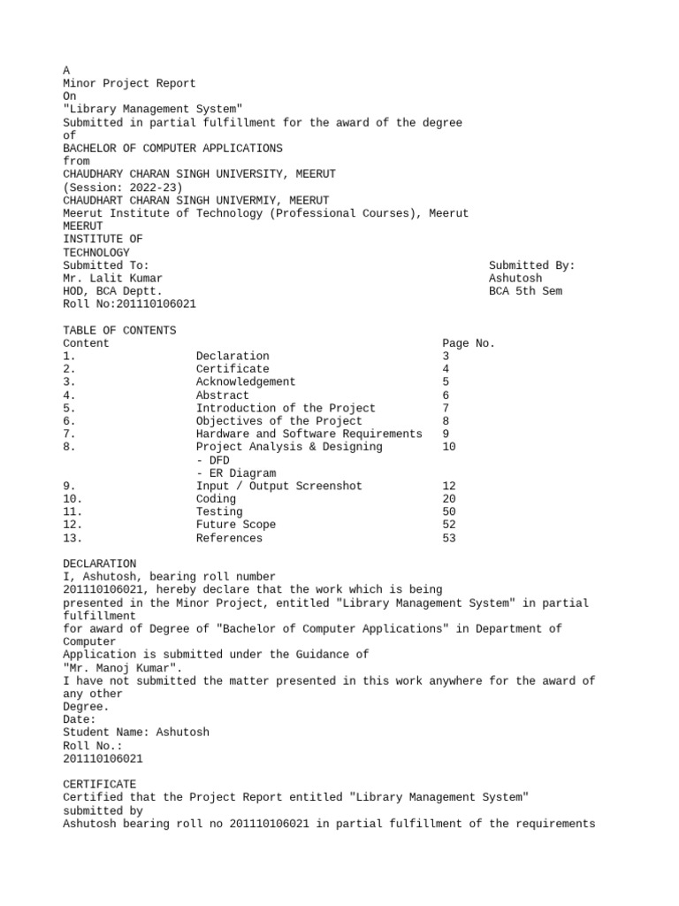 BCA Minor Project | PDF | Databases | Software BCA Minor Project | PDF | Databases | Software