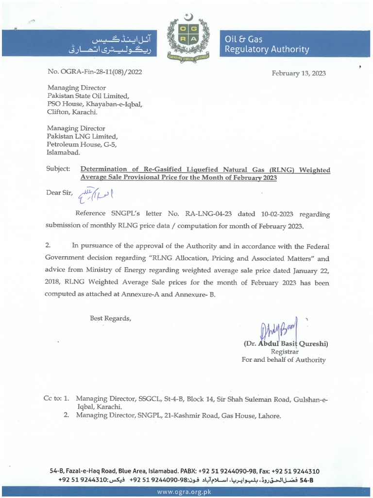 Determination of Re Gasified Liquefied Natural Gas RLNG Weighted ... Determination of Re Gasified Liquefied Natural Gas RLNG Weighted ...