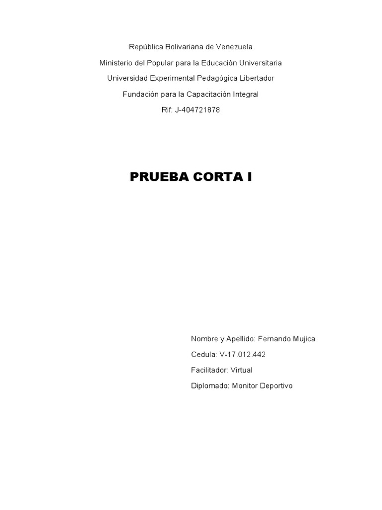 Prueba Corta 1 | PDF | Ejercicio aerobico | Medicina CLINICA