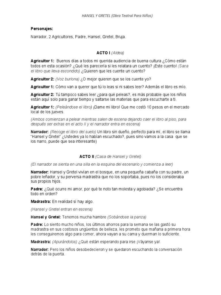 Hansel y Gretel Obra de Teatro | PDF | Hansel y Gretel