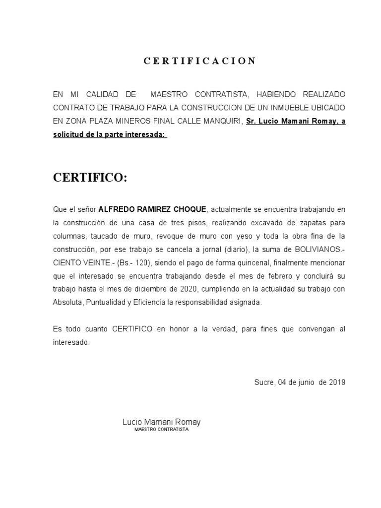 Certifico:: Certificacion | PDF