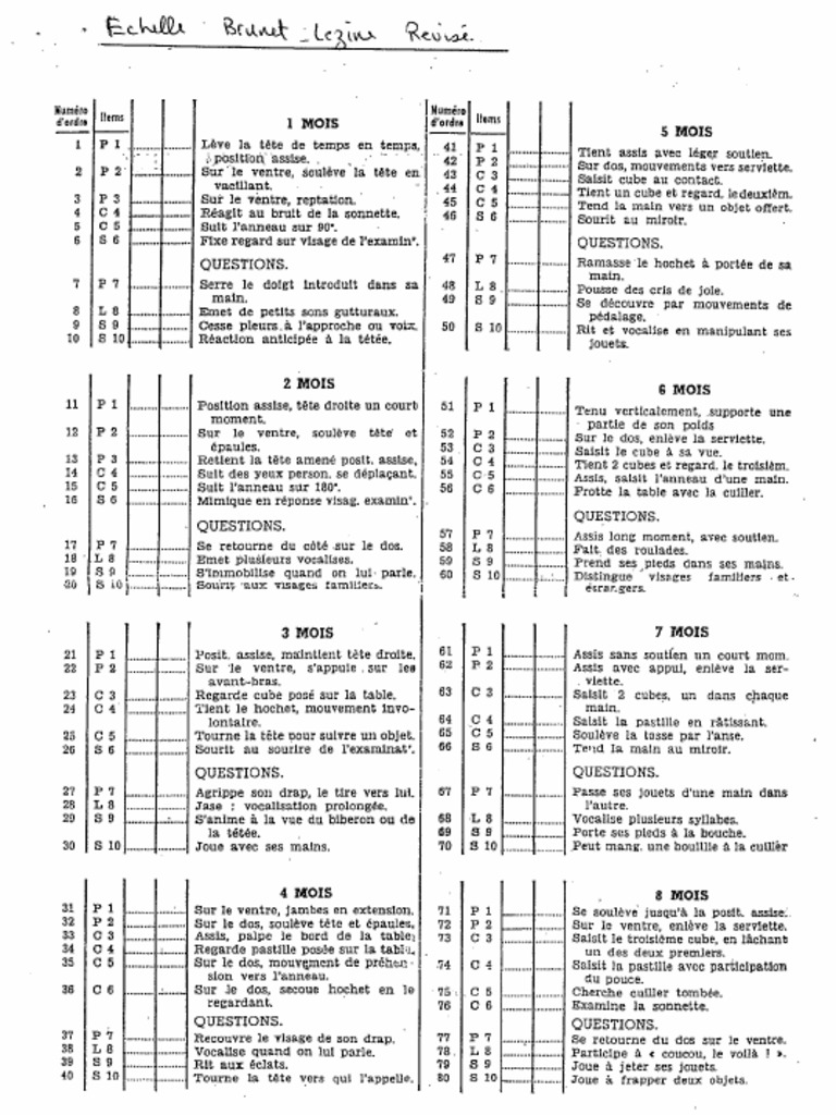 Echelle Brunet Lezine | PDF
