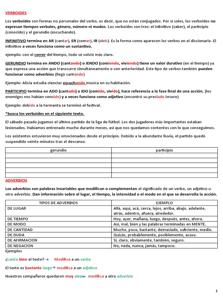 Verboides y Adverbios en Español | PDF