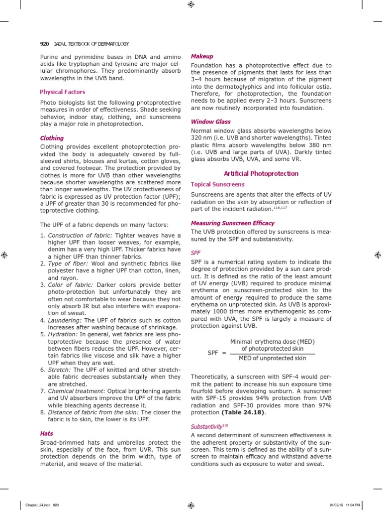 IADVL CHAPTER 24 Photodermatology and Photodermatoses - Sunscreen | PDF ...