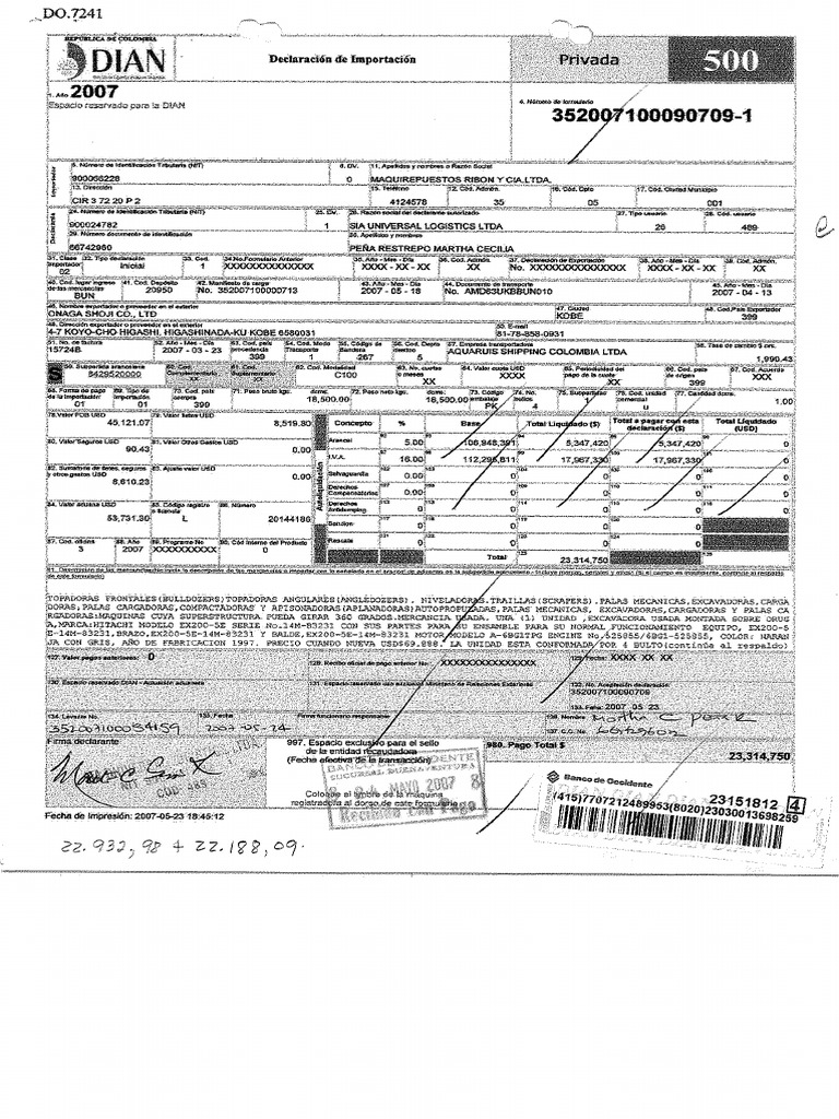 Manifiesto de Aduana HITACHI 200 | PDF