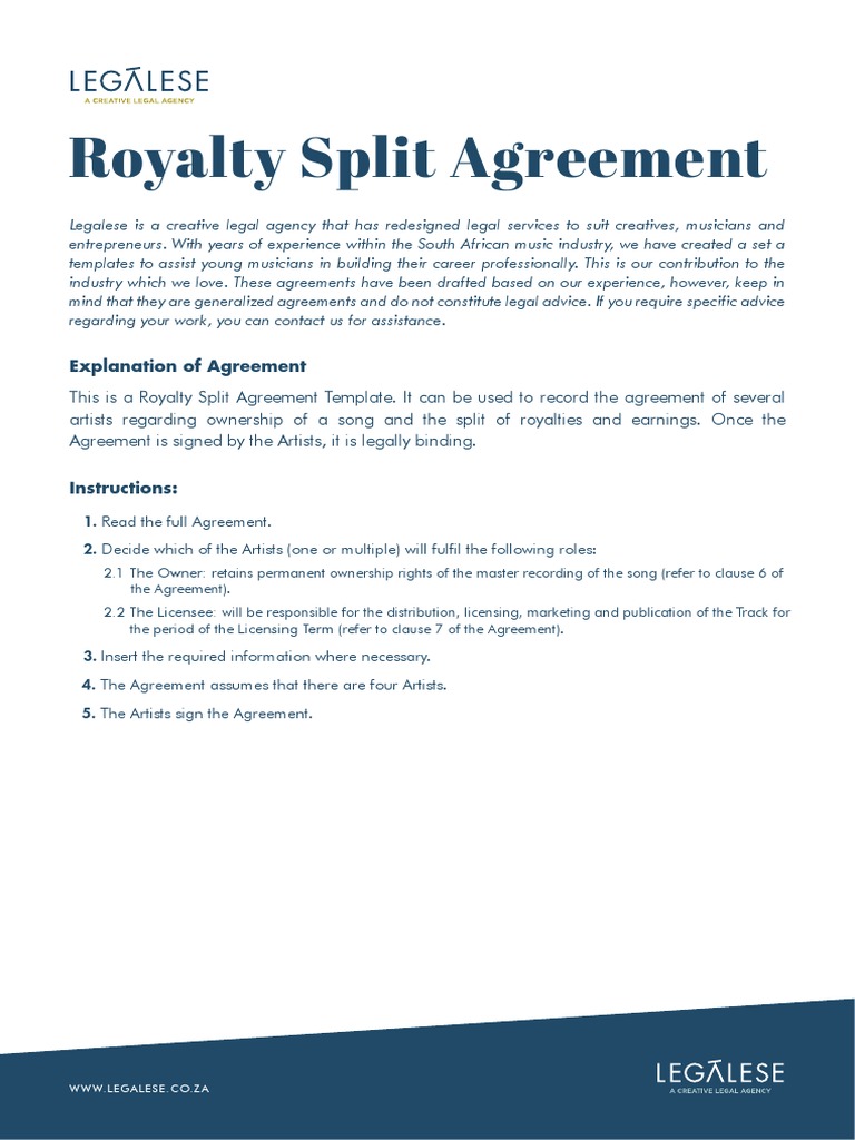 Royalty Split Agreement Template | PDF | Breach Of Contract | License