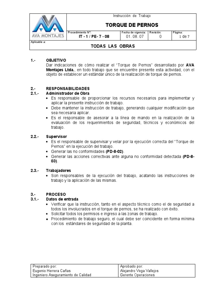 Torque de Pernos: Procedimiento y Métodos | PDF | Tornillo | Herramientas