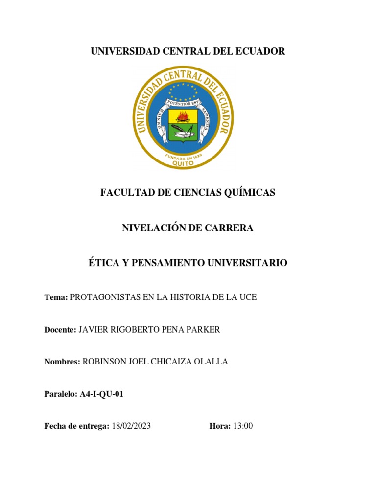 Robinson Chicaiza Quimica 01 Personajes Historicos de La UCE | PDF