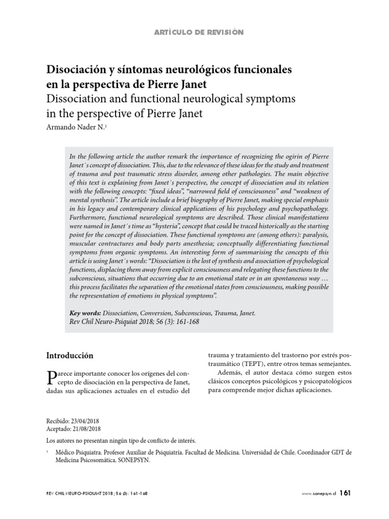 Pierre Janet Articulo | PDF | Dissociation (Psychology) | Diseases And ...