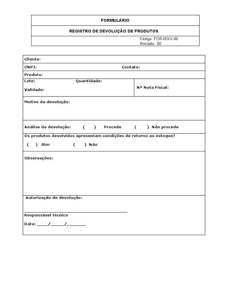Formulario Devolução | PDF