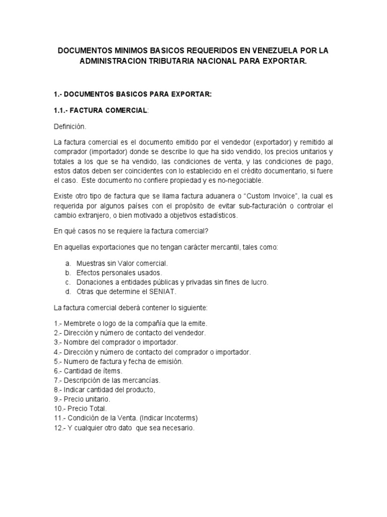 Documentos Minimos Basicos Exportar | PDF | Factura | aduana