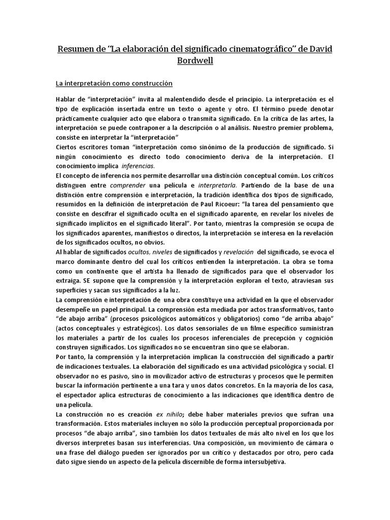 David Bordwell Niveles de Producción de Sentido | PDF | Teoría ...