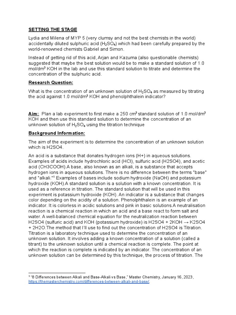 Simon Philip - Criterion B Planning A Lab | PDF | Titration | Chemistry