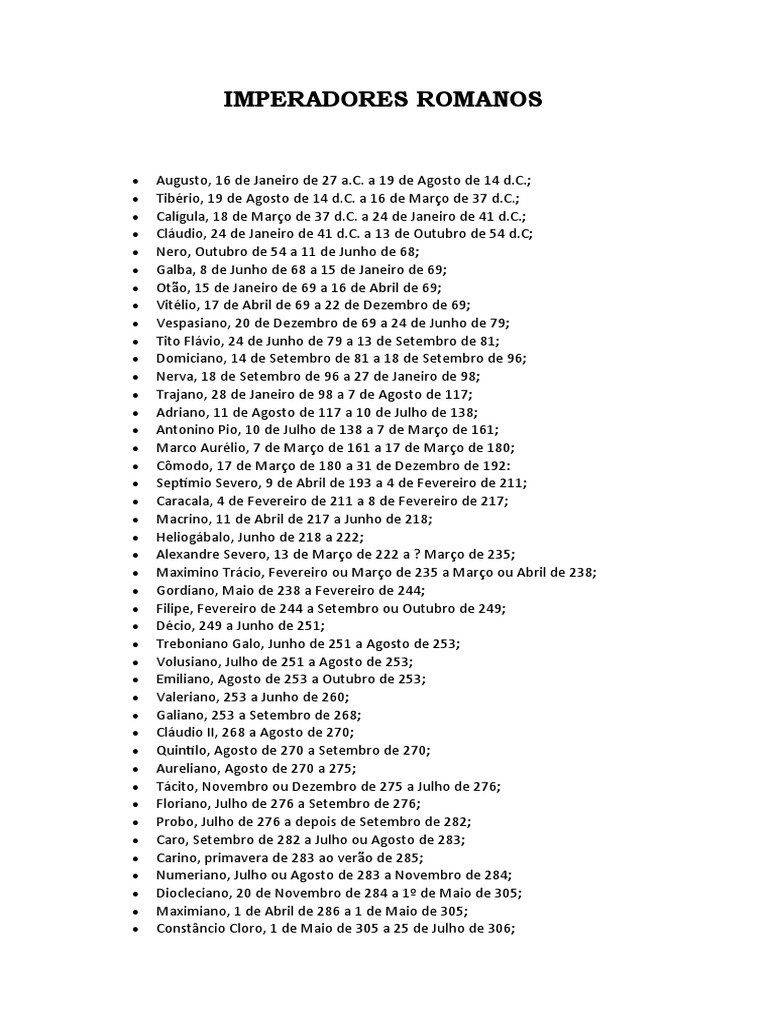 Lista Cronológica dos Imperadores Romanos | PDF | Império | Monarcas ...