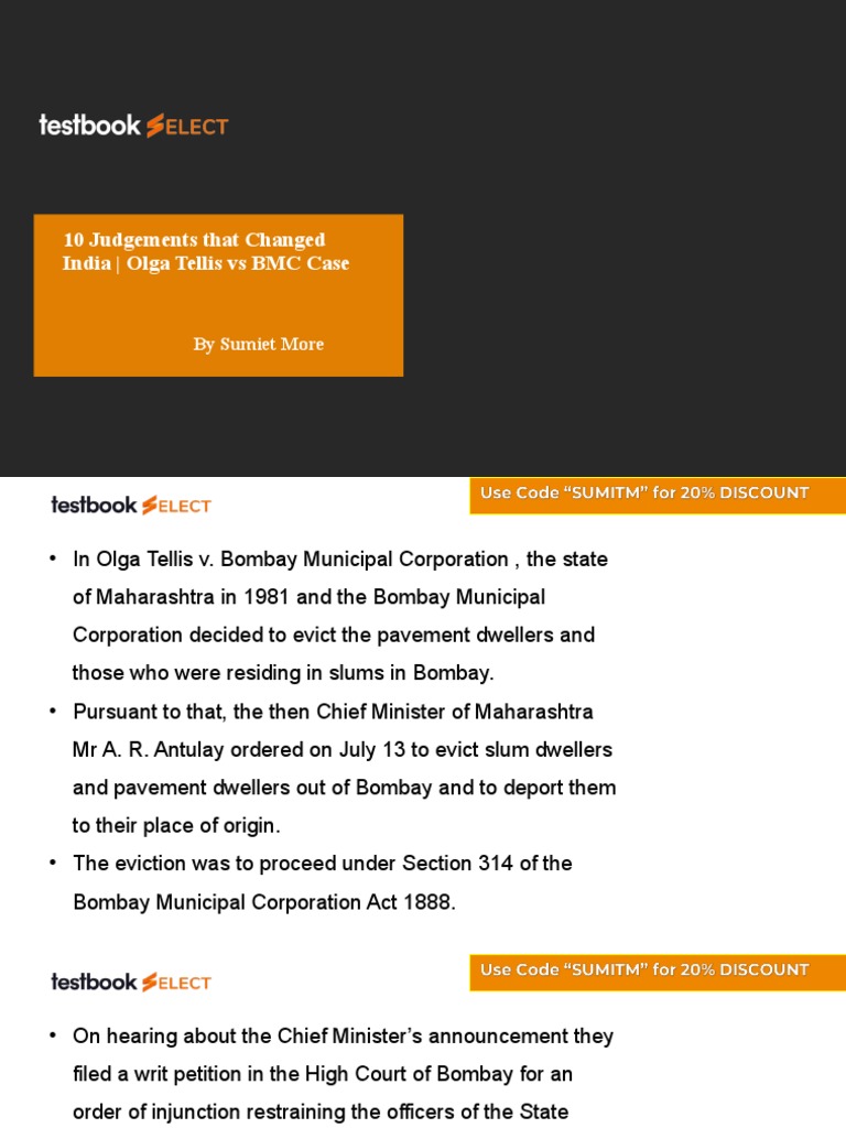 Olga Tellis Vs BMC Case | PDF | Political Law | Civil Law (Common Law)