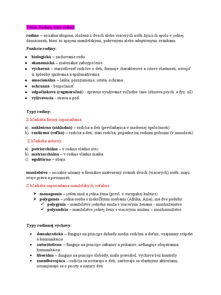 Rodina, Typy Rodiny Žiaci | PDF