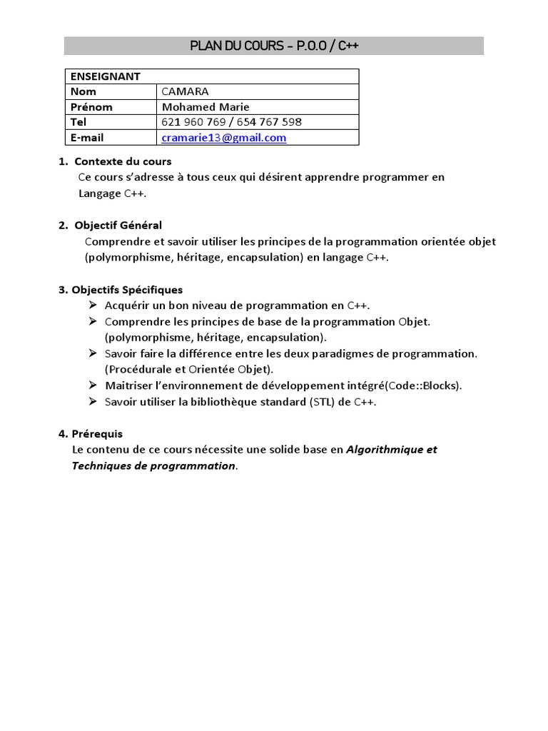 Plan Du Cours-Poo-Cpp | PDF | C ++ | Programmation informatique
