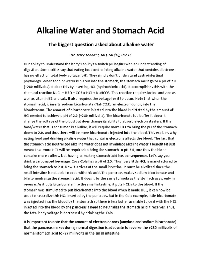 Alkaline Water Stomach Acid DR Jerry Tennant | PDF | Acid | Hydrochloric Acid