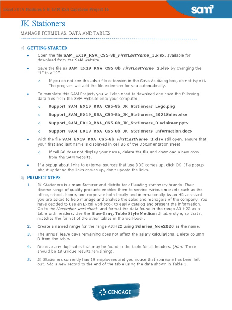 Instructions SAM EX19 RSA CS5-8b | PDF | Microsoft Excel | Worksheet