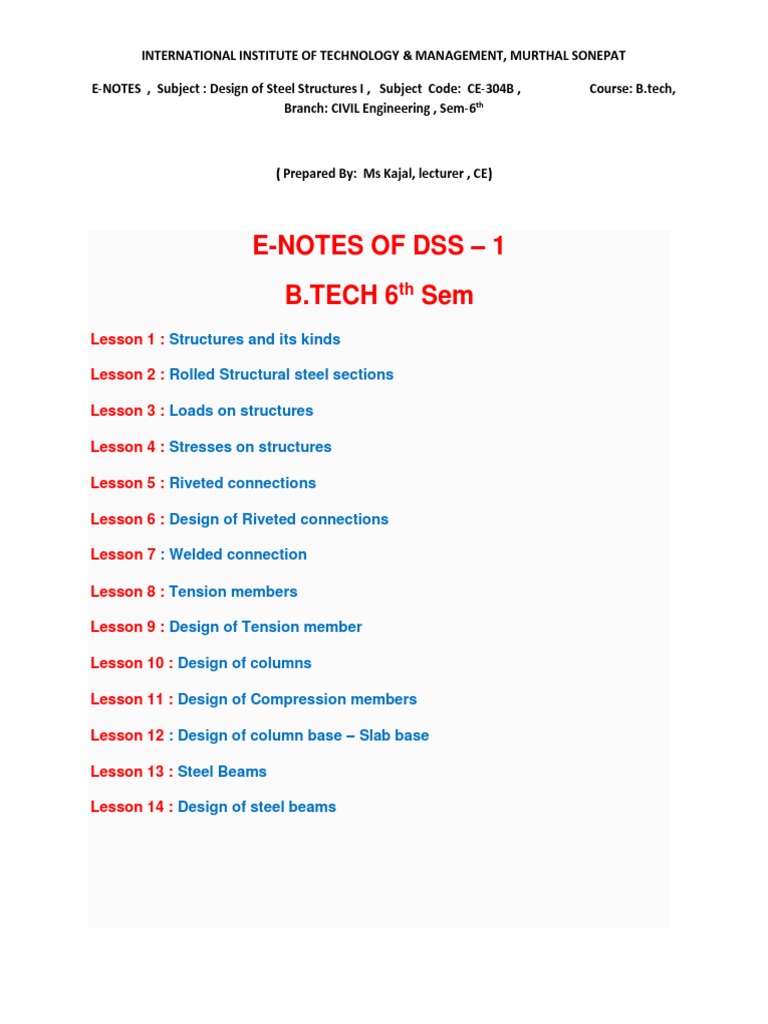 E-Notes of Dss - 1 B.Tech 6 Sem | PDF | Deformation (Engineering ...