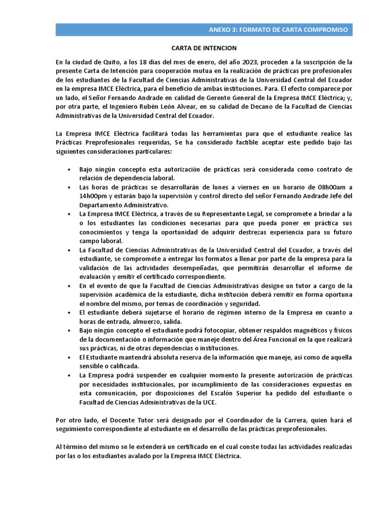 Carta de Intencion | PDF