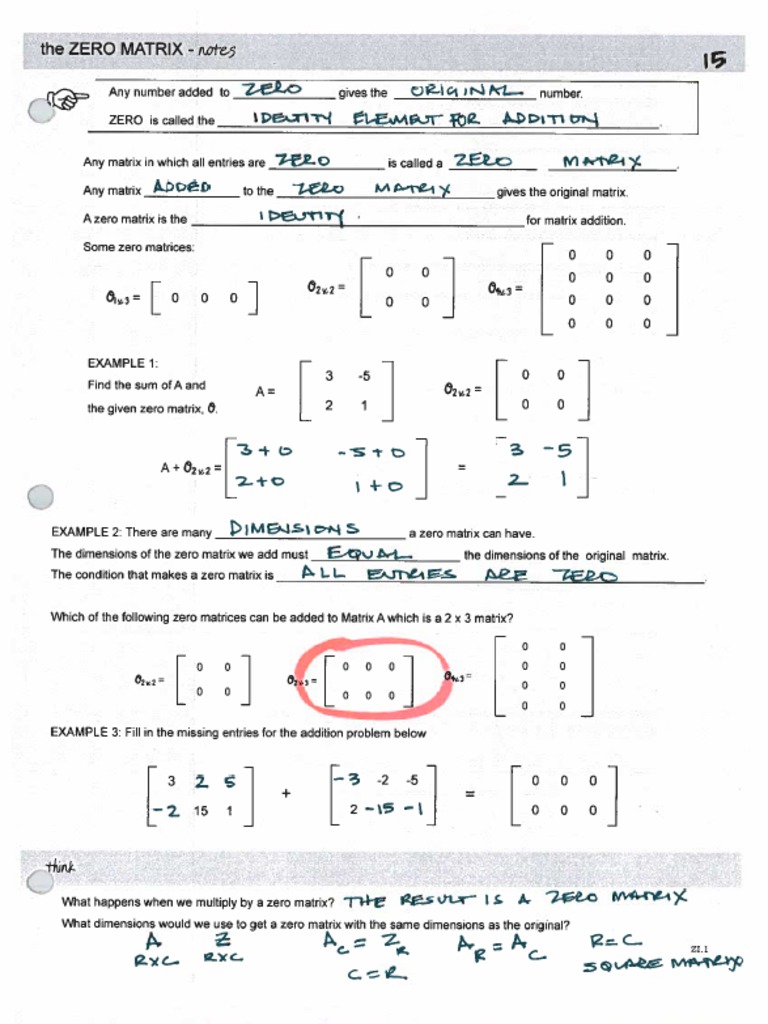 Lesson 5 Zero and Identity Matrices | PDF