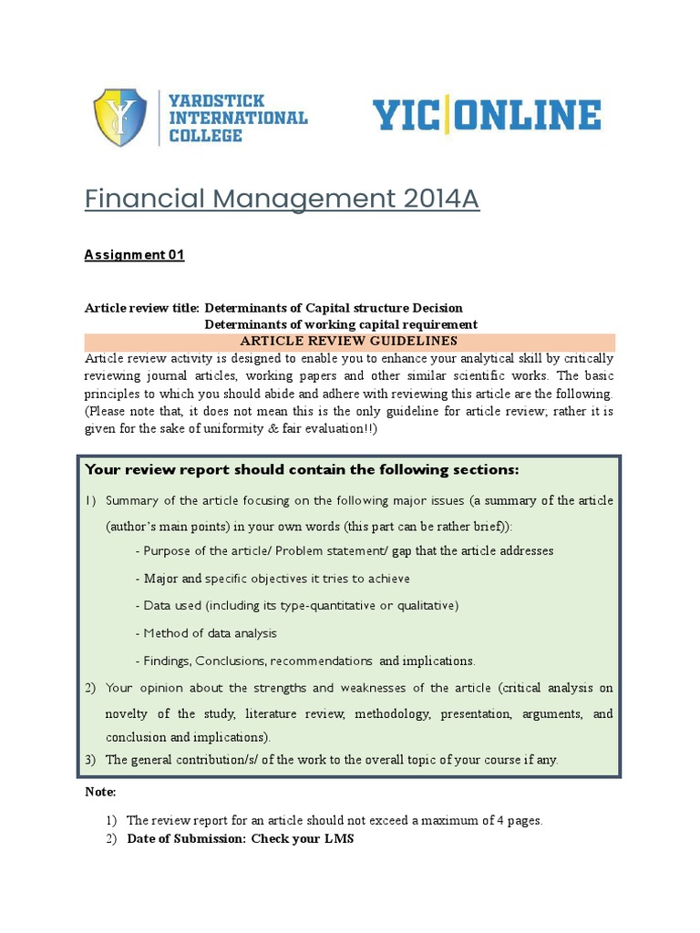 FM Assignment 01 | PDF | Methodology | Theory