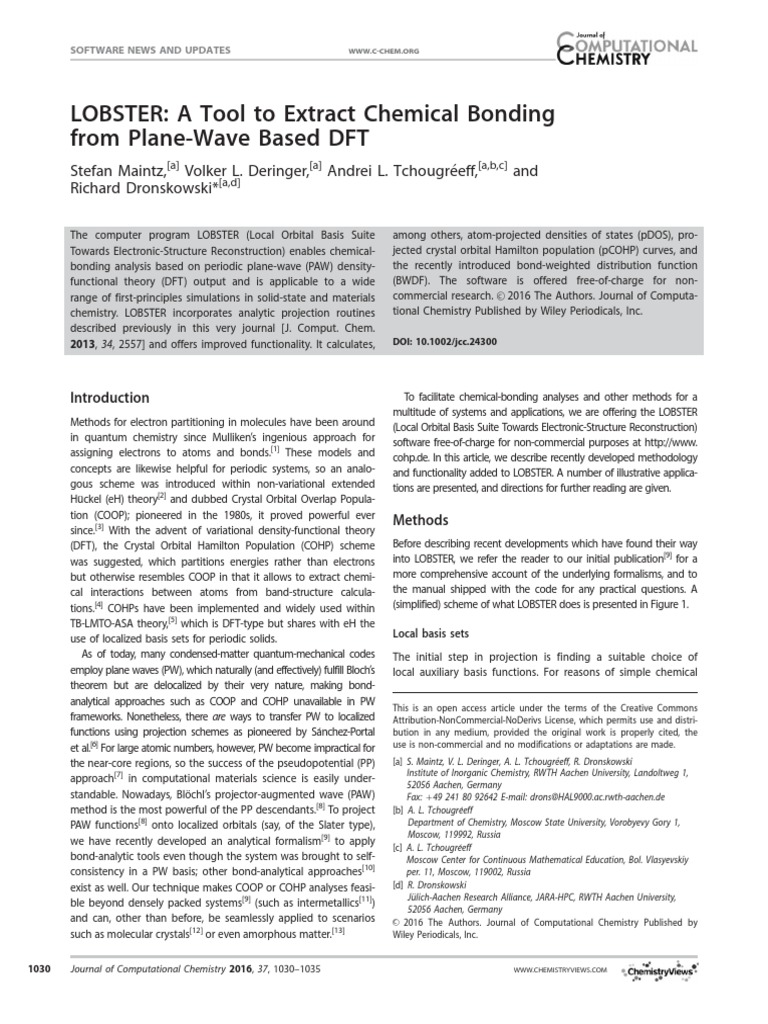 Lobster A Tool To Extract Chemical Bonding From Plane Wave Based DFT ...