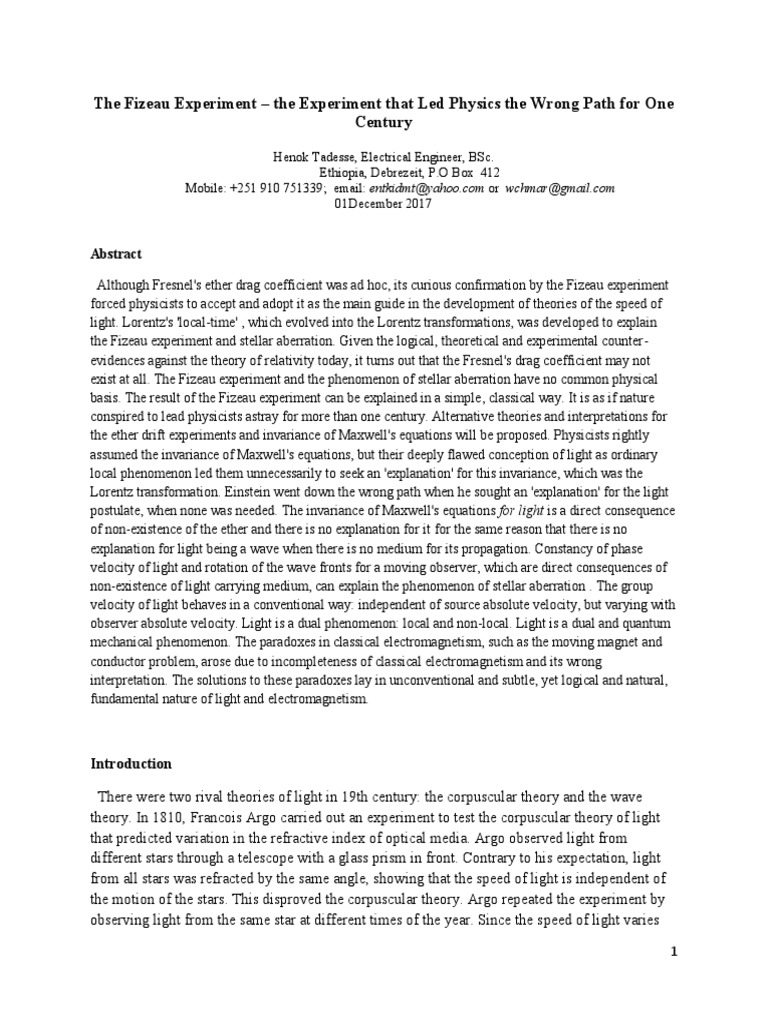 Reevaluating the Fizeau Experiment's Impact | PDF | Luminiferous Aether ...