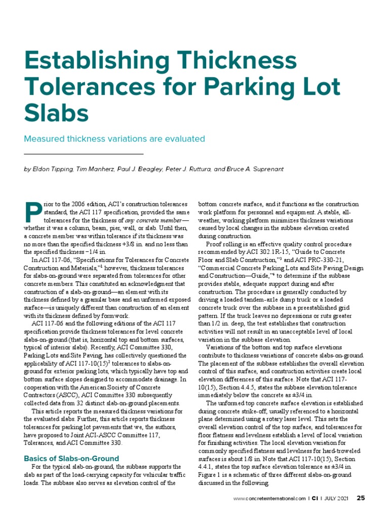 Establishing Thickness Tolerances For Parking Lot Slabs ACI July 2021 | PDF | Standard Deviation ...
