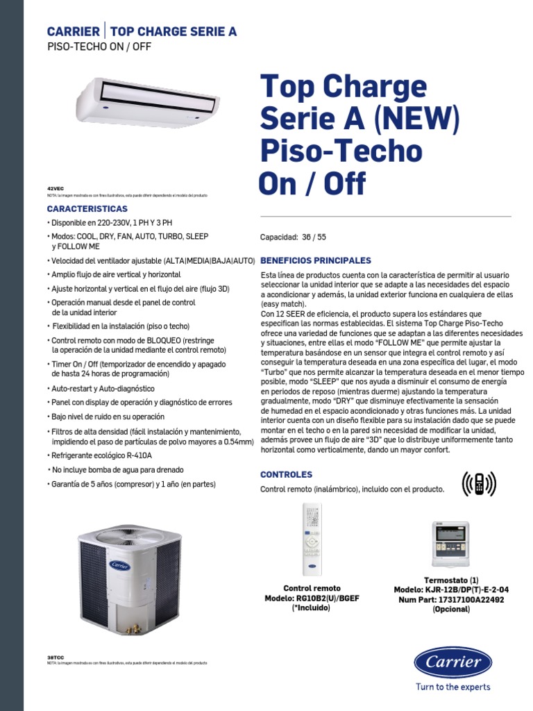 Fan Cooil, Casette y Piso Techo Ficha Tecnica | PDF | Termostato ...