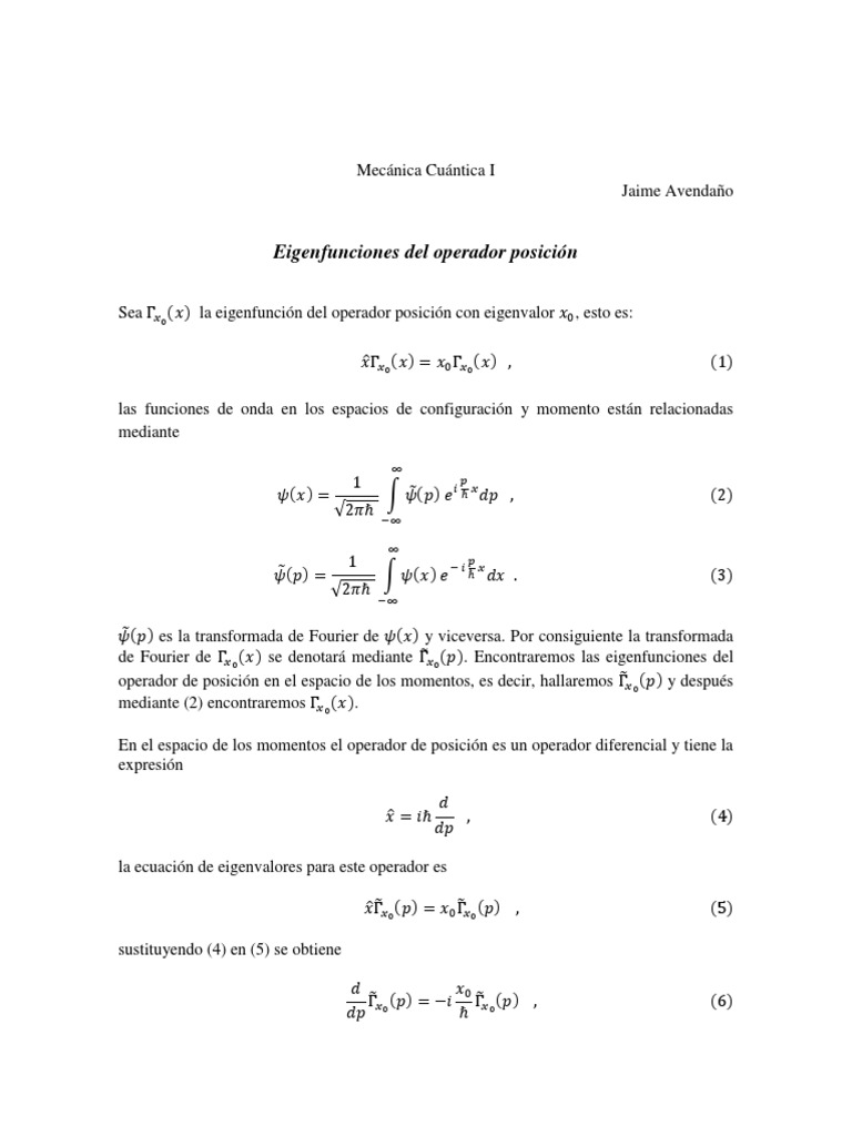 Eigenfunciones del Operador Posición | PDF | Integral | Valores propios ...