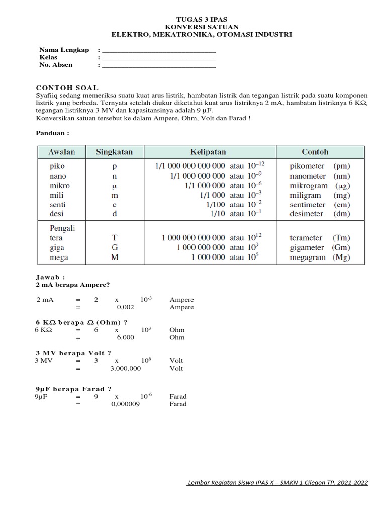 Tugas 3 Ipas - Konversi Satuan Elektro, Meka, Oi | PDF