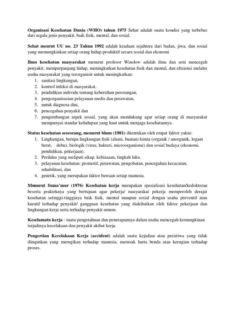 Pengertian Sehat Menurut UU Pokok Kesehatan No | PDF