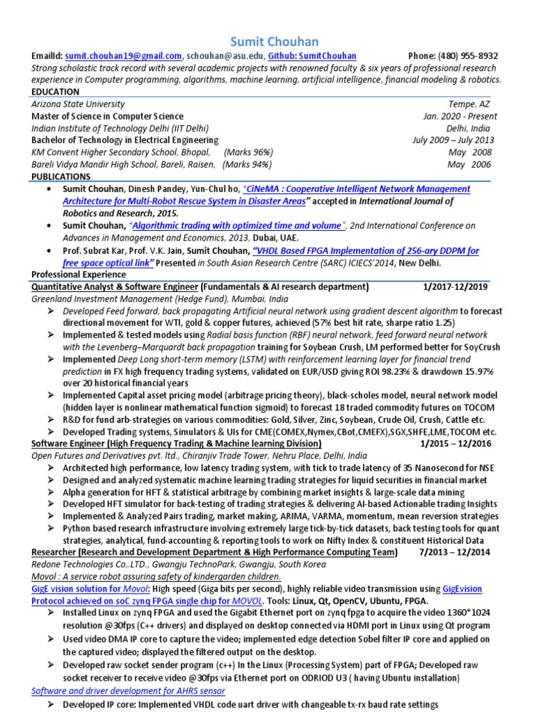 Sumit Chouhan Resume | PDF | Support Vector Machine | Machine Learning