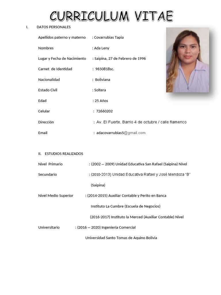 Curriculum Vitae Ada Leny Covarrubias Tapia | PDF