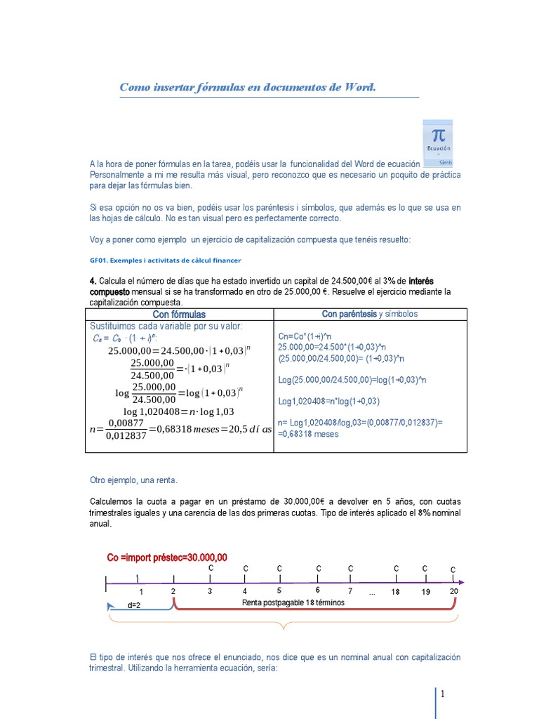 Cómo insertar fórmulas en Word | PDF | Interés compuesto | Matemáticas