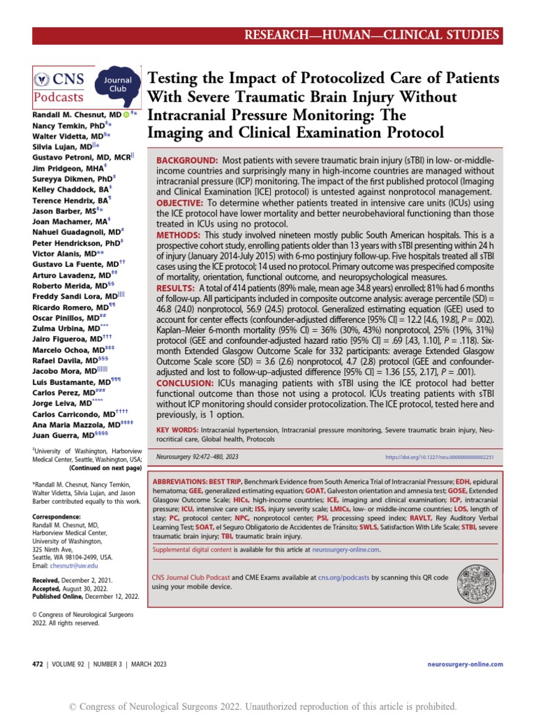 Testing The Impact of Protocolized Care Of.5 | PDF | Traumatic Brain ...