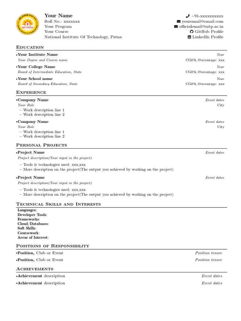 NIT Patna Resume | PDF | Computing
