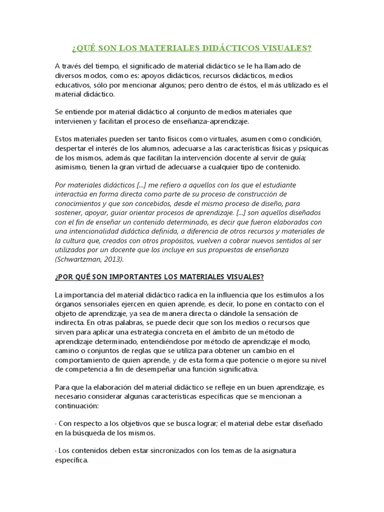 Qué Son Los Materiales Didácticos Visuales | PDF | Aprendizaje | Enseñando