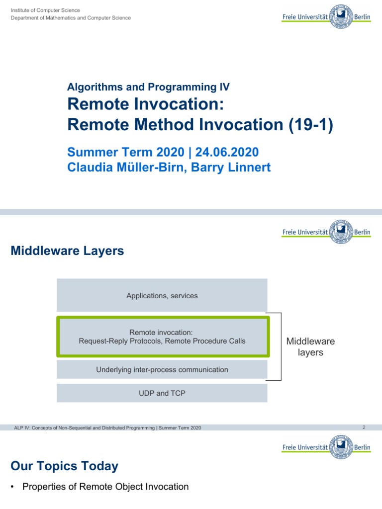 19 1 Remote Invocation Remote Method Invocation Pdf Object Computer Science Object 