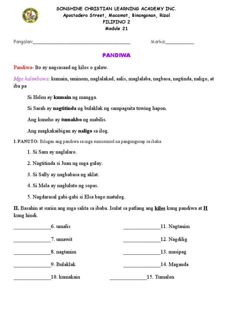 Gr. 2 Filipino Module 21 | PDF