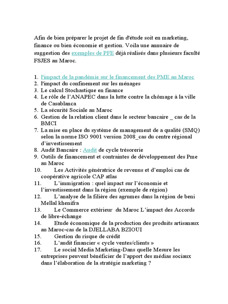 Exemples de PFE FSJES au Maroc | PDF | Banques | Maroc