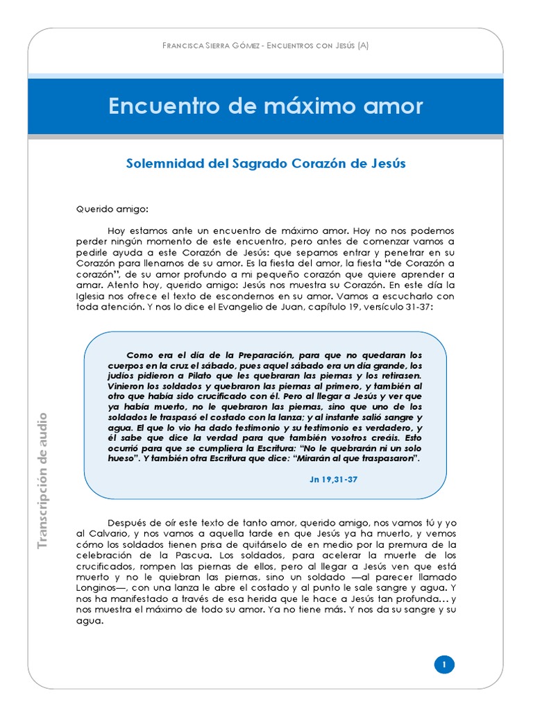 EL SAGRADO CORAZÓN DE JESÚS (A) - Encuentro de Máximo Amor | PDF | Amor ...