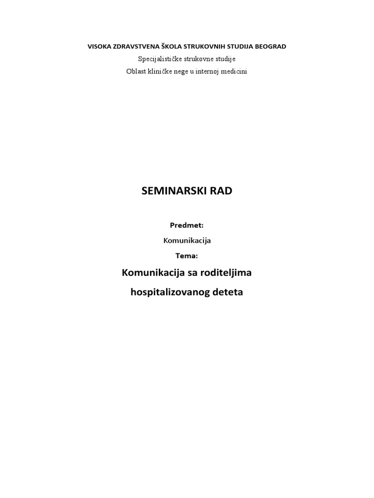 Komunikacija Sa Roditeljima Hospitalizovanog Deteta | PDF