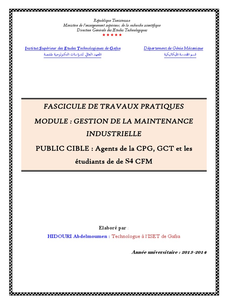 Fascicule de TP Maintenance Industrielle | PDF | Ingénierie de fiabilité