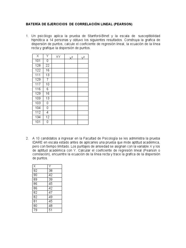 99 Ejercicios de Correlacion Lineal | PDF
