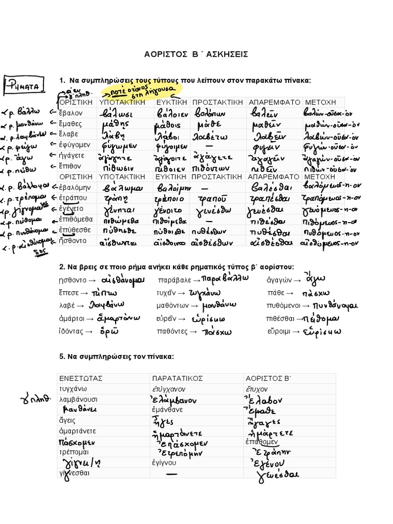 ΑΟΡΙΣΤΟΣ Β | PDF