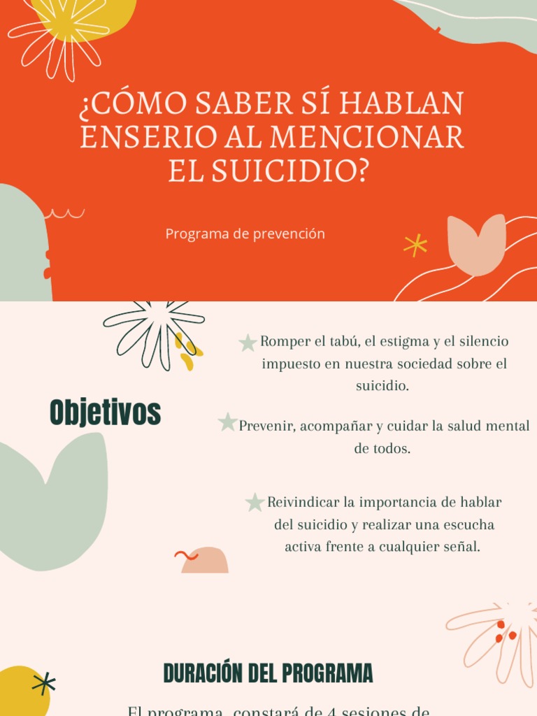 ¿Cómo Saber Sí Hablan Enserio Al Mencionar El Suicidio?: Programa de Prevención | PDF | Suicidio