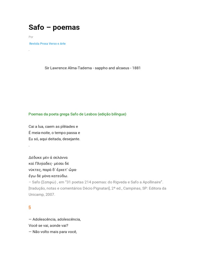 Poemas de Safo | PDF | Arte